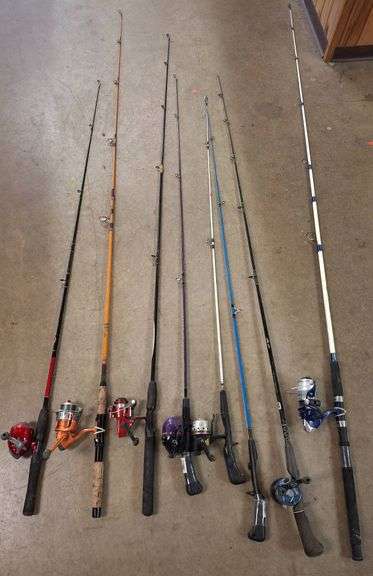 Eight Fishing Rods with Spinning and Spincast Reels Inc. Shakespeare ...