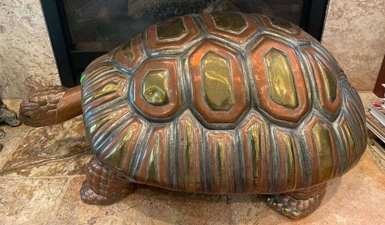 Polished Copper & Brass Tortoise Sculpture Metal, 34”x20”x15” - Metzger ...