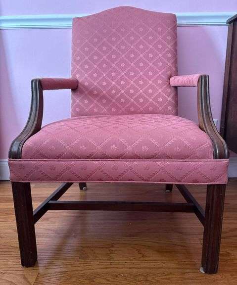 Upholstered Armchair with Pink Diamond Pattern Fabric - Metzger ...