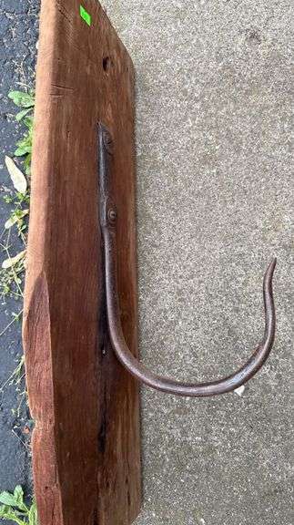 Iron Hook Mounted on Rectangular Wood Plank, 8×25.5 Inches - Metzger ...
