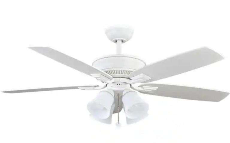Hampton Bay Devron 52 in. LED Indoor Matte White Ceiling Fan with Light ...