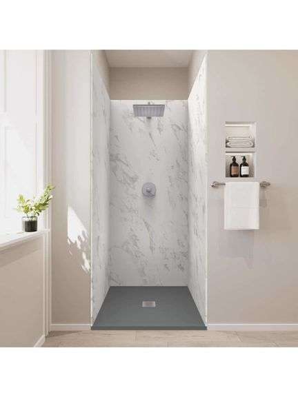 CASTICO - 36 in. x 36 in. x 84 in. Solid Composite Stone Alcove Shower ...