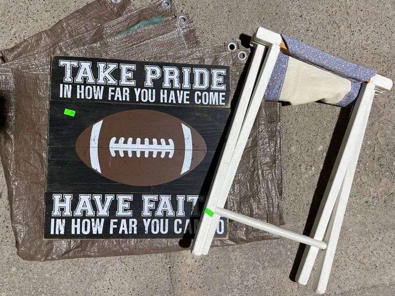 Foldable Quilting Frame, Tarp, and Motivational Sign with Football ...