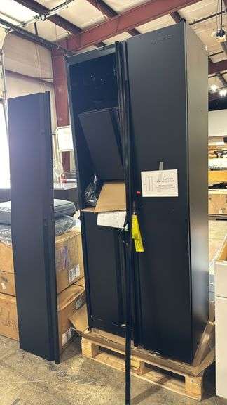 Husky 3 piece assorted metal storage cabinets, main cabinet is damaged ...