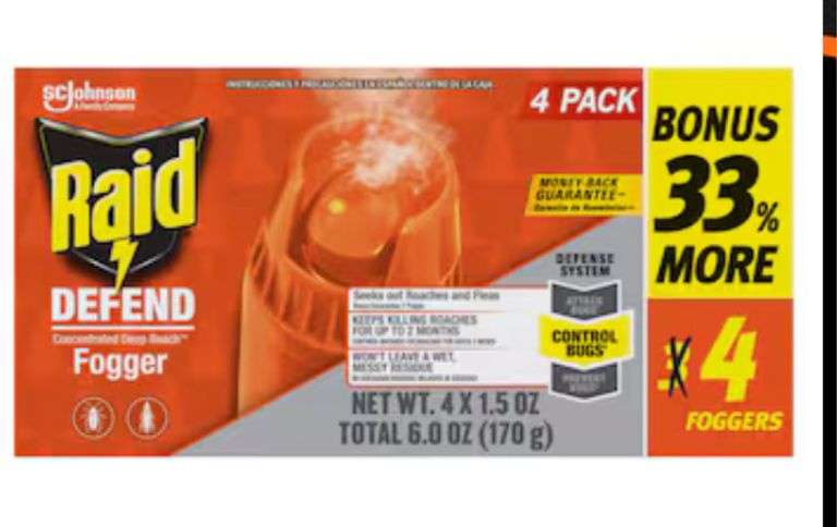 Raid Defend Concentrated Deep Reach Fogger 1.5 -oz Fogger Roach killer ...