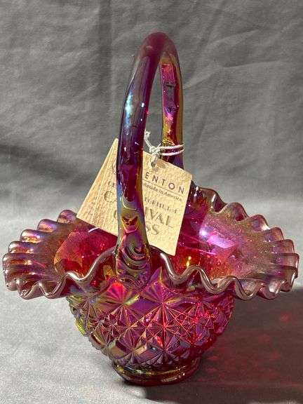 Fenton Carnival Glass Basket with Ruffled Rim and Handle - Metzger ...
