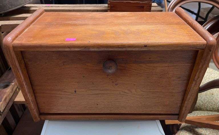 Oak Bread Box with Drop-Down Front Panel - Metzger Property Services, LLC