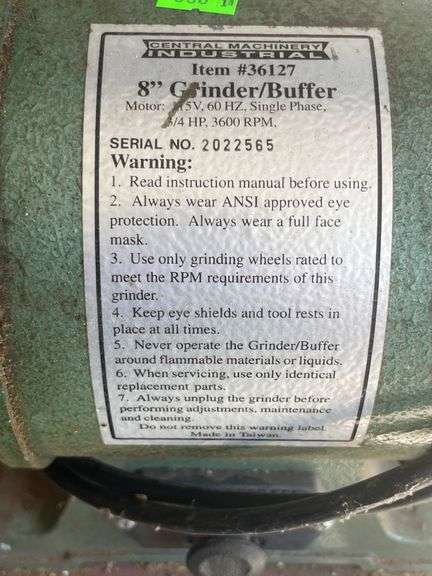 Central Machinery 8-Inch Grinder/Buffer With Stand - Metzger Property ...