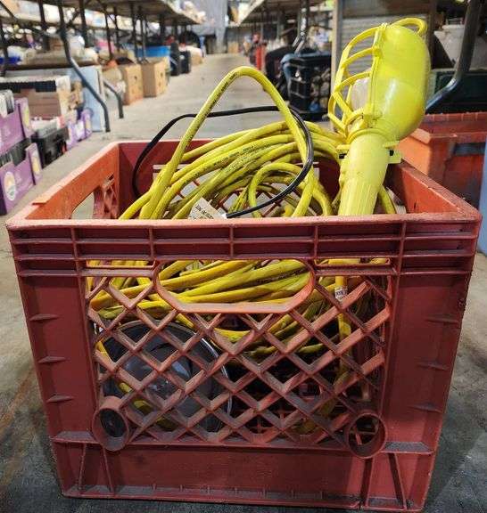 Portable Work Light with Yellow Extension Cord in Plastic Crate ...