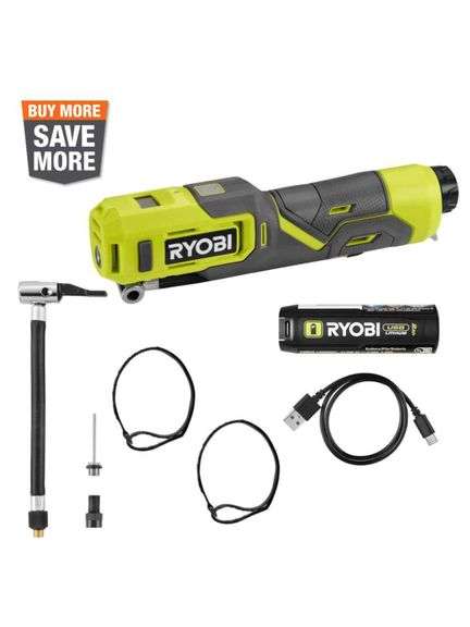 RYOBI - USB Lithium Cordless High Pressure Portable Inflator Kit with 2 ...