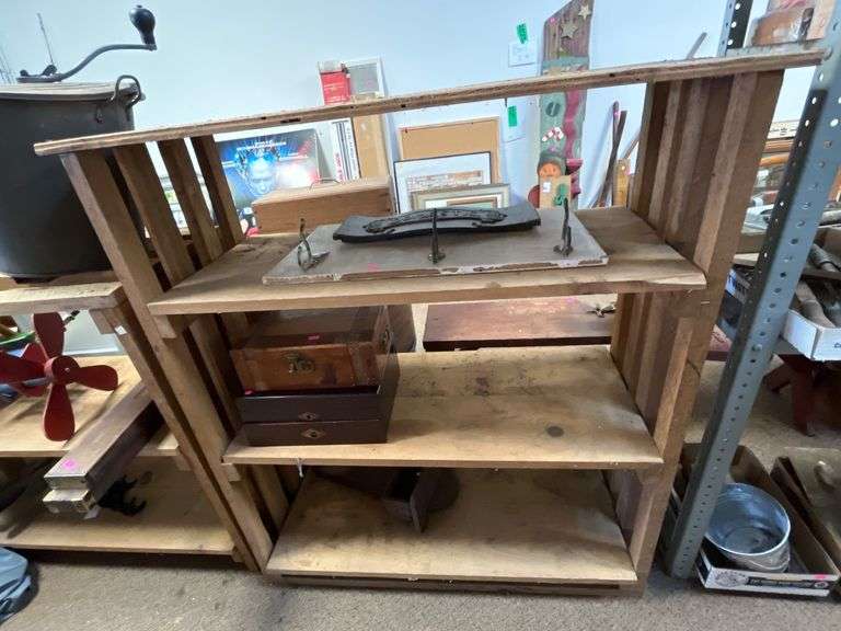 Three-Tier Wood Shelf Unit with Slatted Panel Design (Contents NOT ...