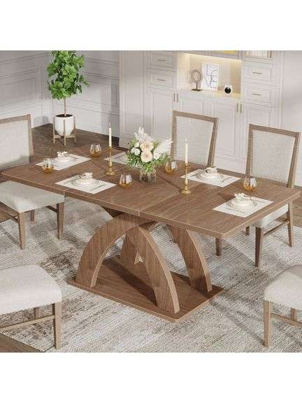 BYBLIGHT - Moronia Brown Engineered Wood 63 in. Pedestal Dining Table ...