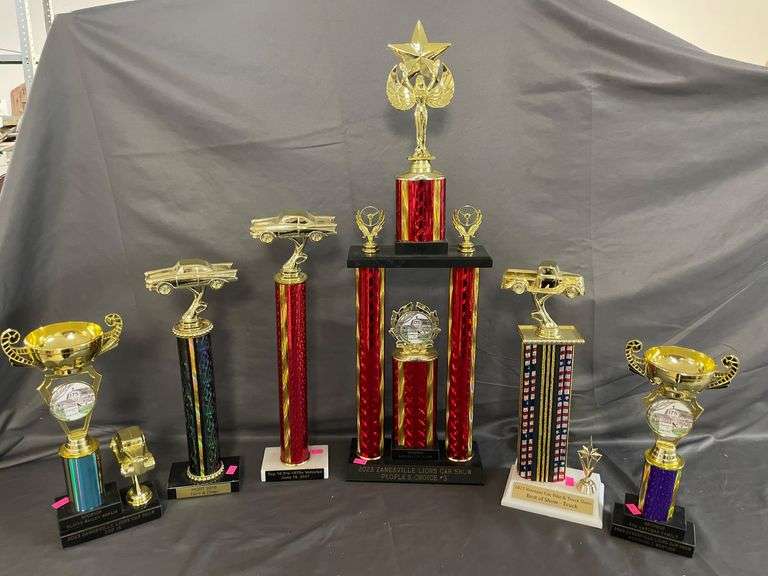 Six Car Show Trophies with Various Designs - Metzger Property Services, LLC
