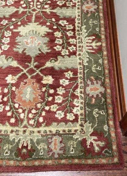 Woolmark Franklin Burgundy/Green Runner with Floral Motif 9’x30 ...