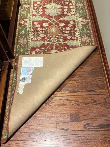 Woolmark Franklin Burgundy/Green Runner with Floral Motif 9’x30 ...