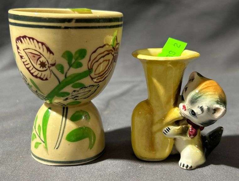 Hand-Painted Egg Cup and Miniature Cat Playing the Tuba Vase – Made in ...