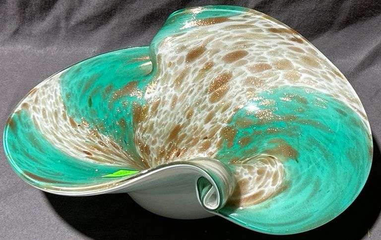 Swirl Pattern Glass Bowl with Turquoise and Brown Highlights - Metzger ...