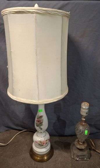 Two Table Lamps with Ceramic and Glass Bases (Lamp shade torn and cord ...