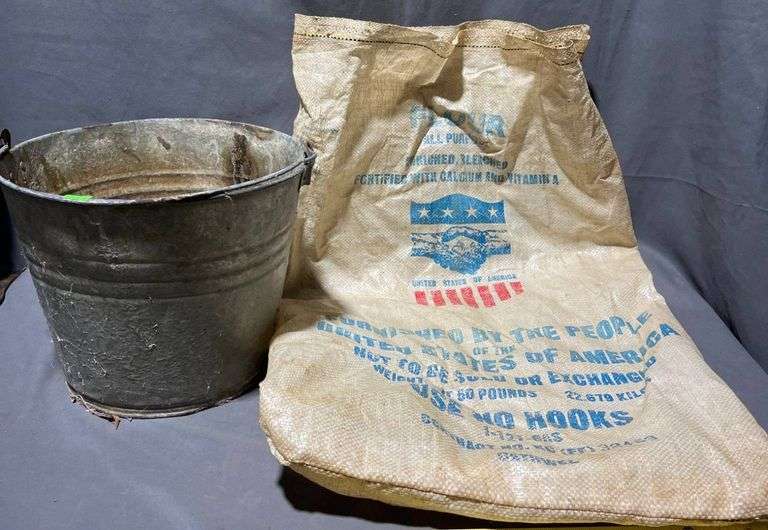 Galvanized Metal Bucket and USAID Food Grain Sack - Metzger Property ...