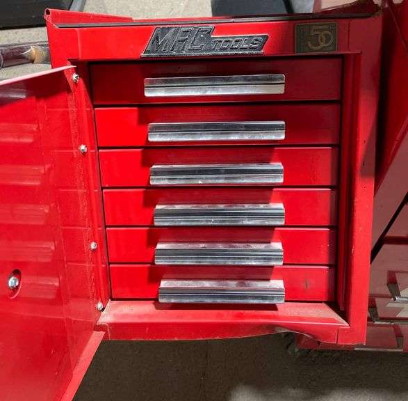 Mac Tools Red Metal Rolling Tool Chest with Multiple Drawers, 56”x18”x7 ...