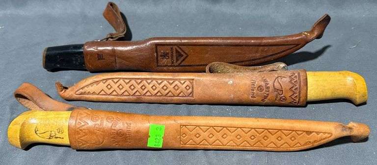 Three Fillet Knives with Leather Sheaths by Normark and Marttiini 11 ...