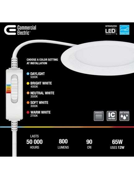 COMMERCIAL ELECTRIC - Premium Series 6 in. LED, 2-Level Lumen Select, Baffle Canless Recessed ...