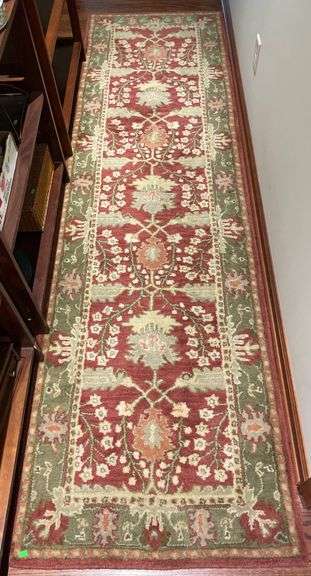 Woolmark Franklin Burgundy/Green Runner with Floral Motif 9’x30 ...