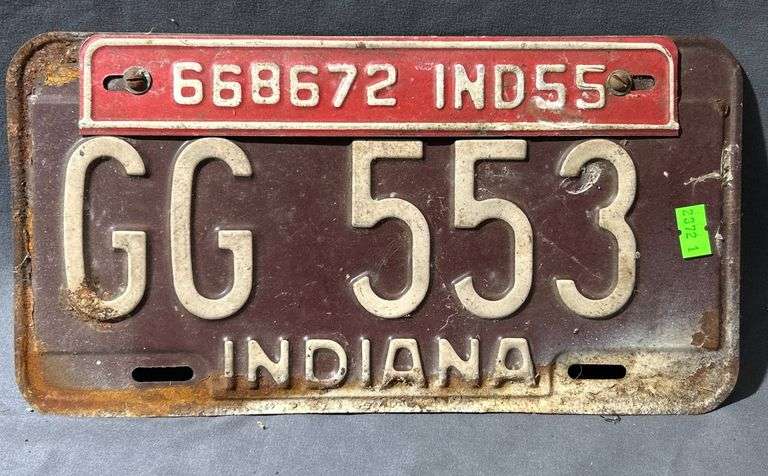 Indiana 1955 License Plate GG 553 with Red and White Top Panel ...