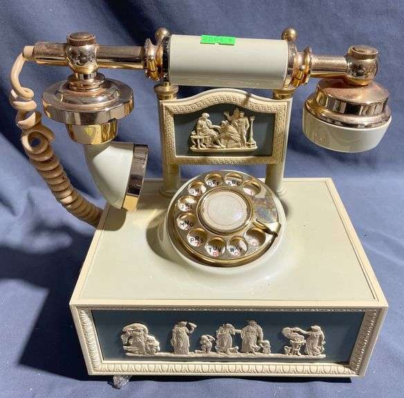 Rotary Dial Telephone with Gold-Tone Accents and Relief Panel Design ...