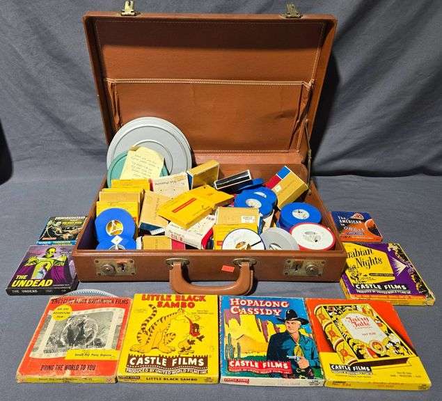 Leather Case with 8mm and 16mm Film Reels and Boxes Featuring Castle ...