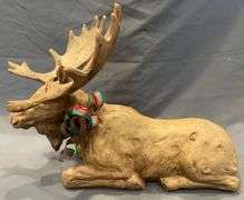 Carved Elk Figurine with Ribbon Accents 14-Inch - Metzger Property ...