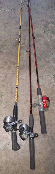Three Fishing Rods with Spincast Reels inc. Zebco, Master Fishing ...