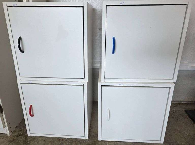 Four White Modular Storage Cabinets with Hinged Doors - Metzger ...