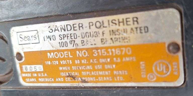 Sears Two-Speed Sander-Polisher Model 315.11670 - Metzger Property ...