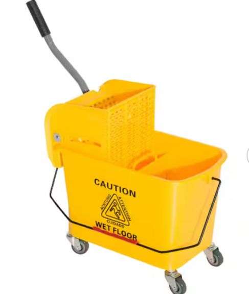 HOMCOM 5 Gal. Yellow Plastic Steel Janitor Mop Bucket with Down Press ...