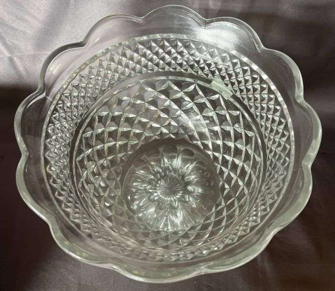 Pressed Glass Compote Bowl with Scalloped Rim and Diamond Pattern ...