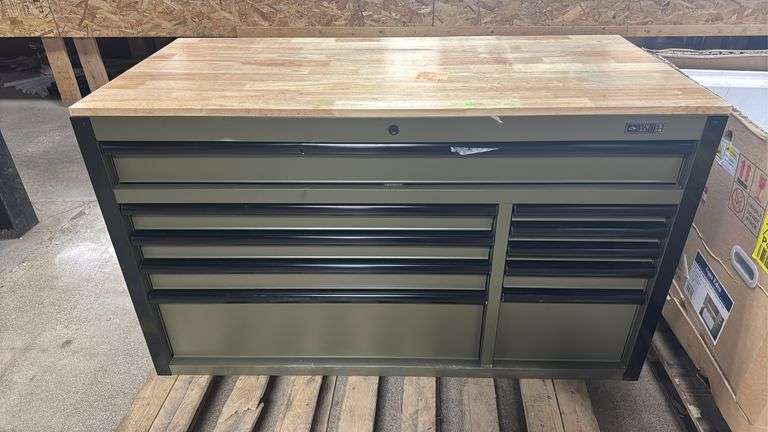 Husky Limited Edition 52 in. x 24.5 in. D 10-Drawer Army Green Mobile ...