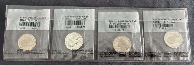 4- Washington Quarters, 1 1963 Silver Quarter & 3 Proof Quarters ...