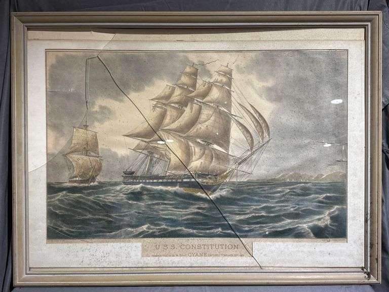 Edward Mueller USS Constitution “Towing the HBM Ship Cyane” Framed ...