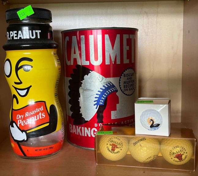 Collectible Containers and Golf Balls Including Mr. Peanut and Calumet ...