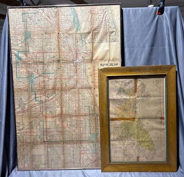 1899 Morris Map of Chicago and Provinz Pommern Map in Frames, 24×36 ...
