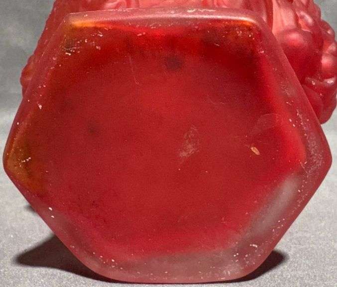 Red Pressed Glass Oil Lamp with Floral Motif and Chimney - Metzger ...
