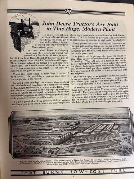 John Deere Model D Two-Cylinder Tractor Brochure - Metzger Property ...