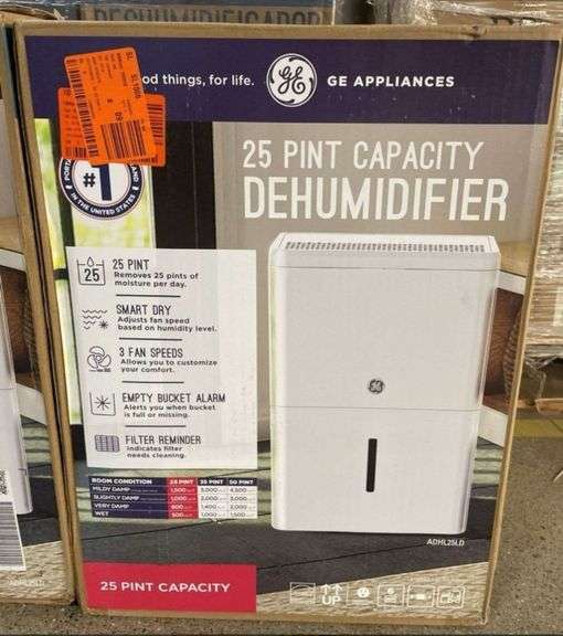 GE 25-Pints for Damp Rooms Up to 1500 sq. ft. Residential Dehumidifier ...