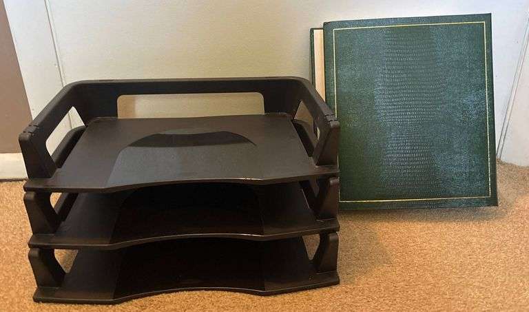 Black Plastic Stackable Desk Trays with Green Binder - Metzger Property ...