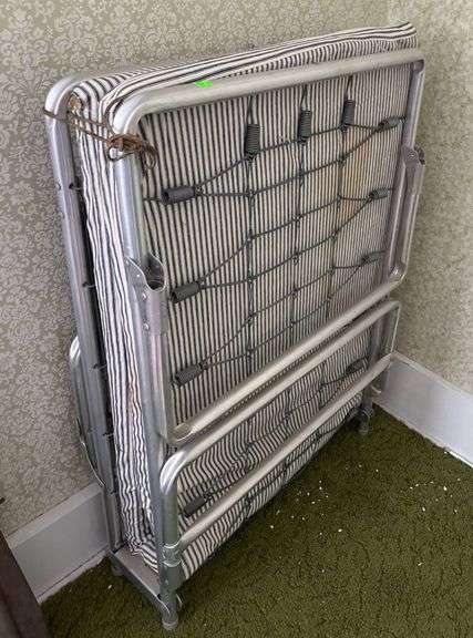 Folding Metal Frame Cot with Striped Fabric Mattress - Metzger Property ...