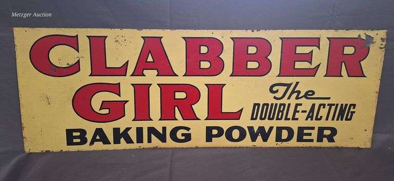 Double-Sided Clabber Girl Baking Powder Tin Advertising Sign (34×12 ...