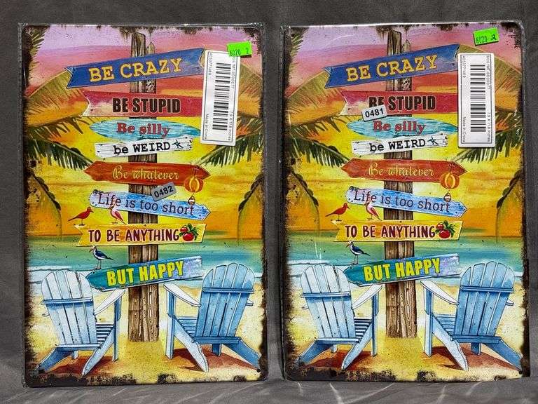 Two Metal Beach-Themed Signs with Inspirational Text - Metzger Property ...