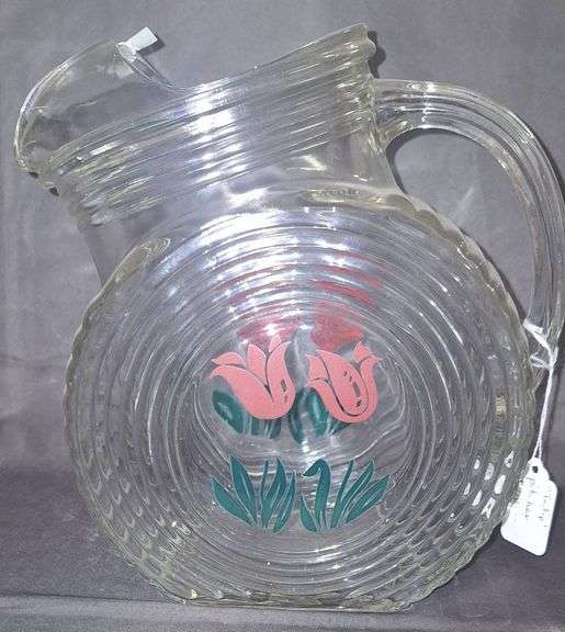Fire King Clear Glass Pitcher with Tulip Design and Rounded Textured ...