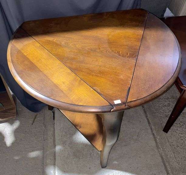 Round Two-Tier Side Table with Triangular Shelf and Cabriole Legs ...